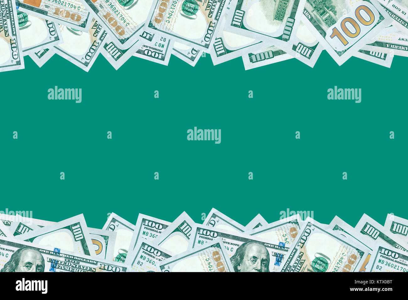 100 dollars banknotes background with blank space in middle on a green ...
