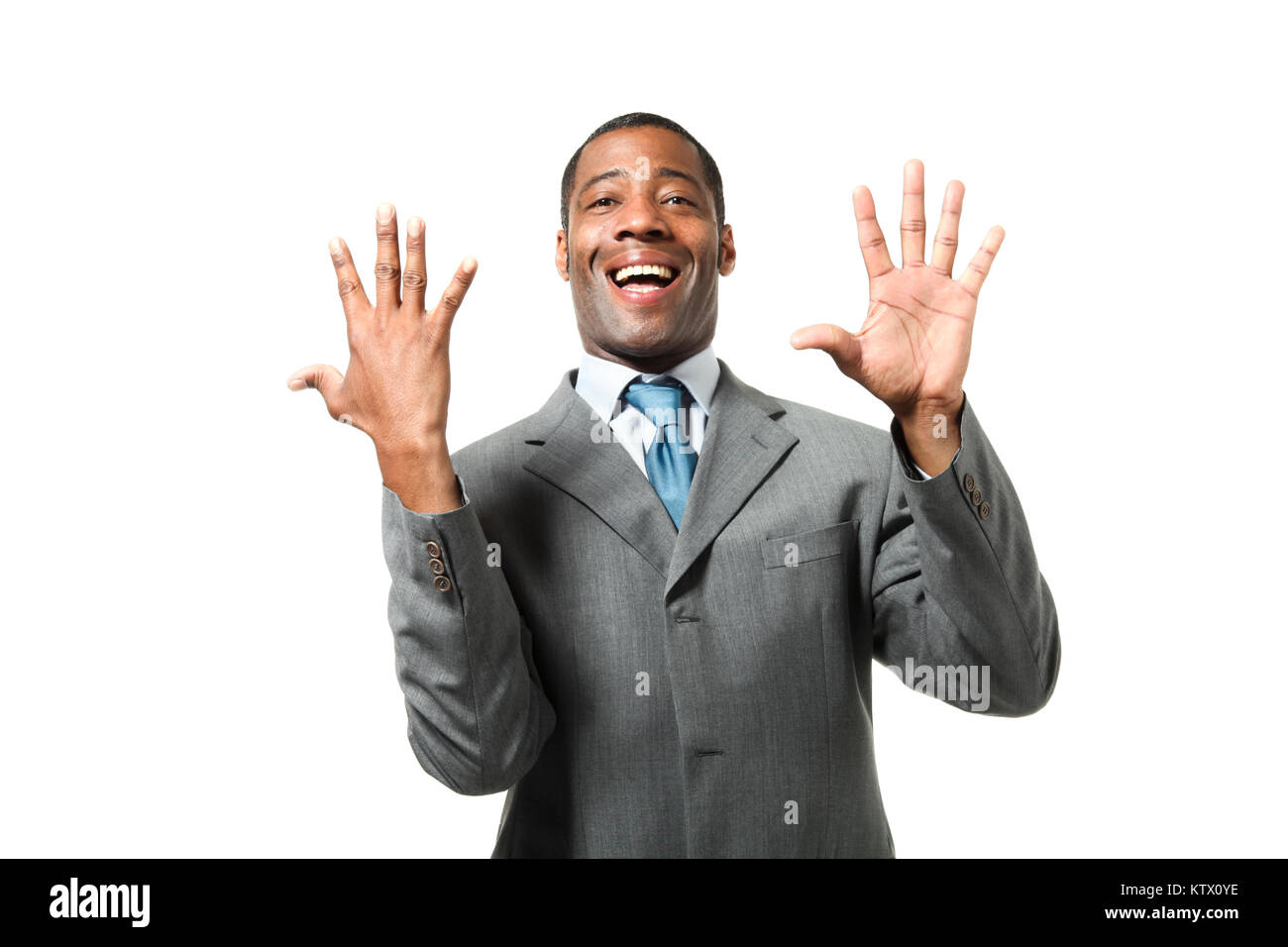 black man joking over white background Stock Photo - Alamy
