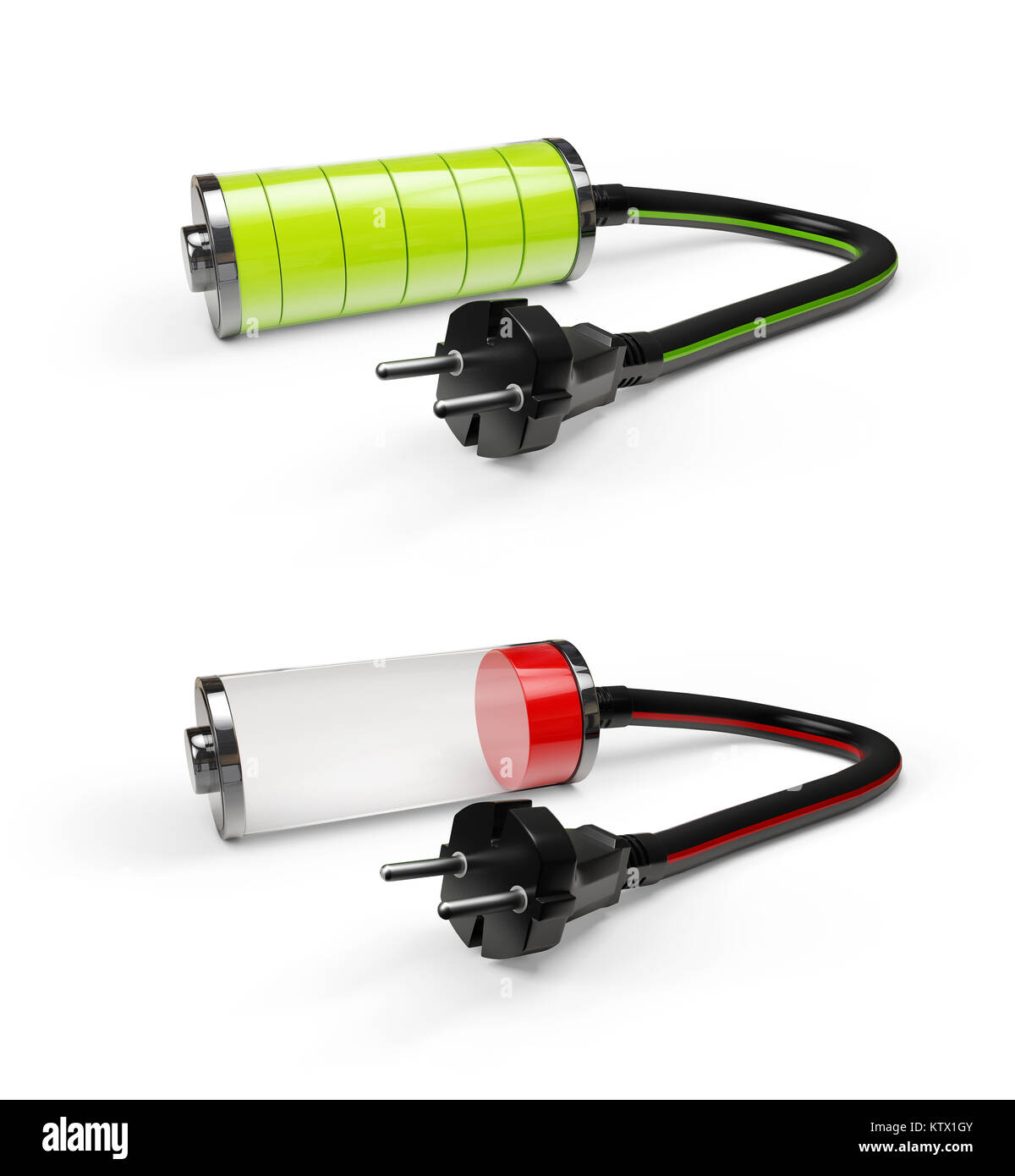 3d Illustration of transparent low and full batteries. isolated white ...