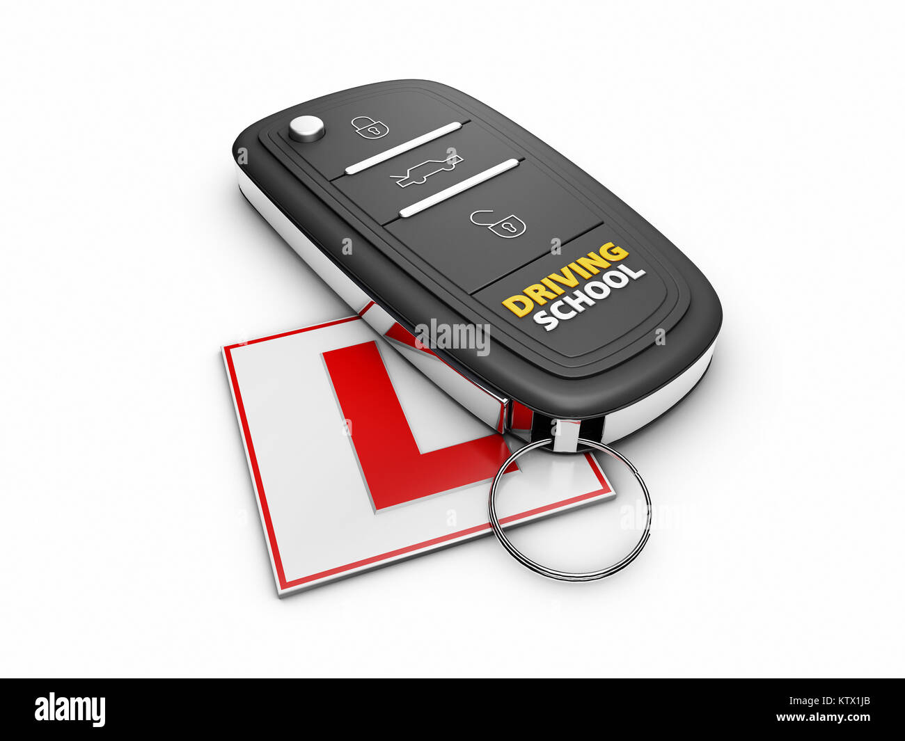 3d Illustration of car key on the white learner driver sign Stock Photo ...