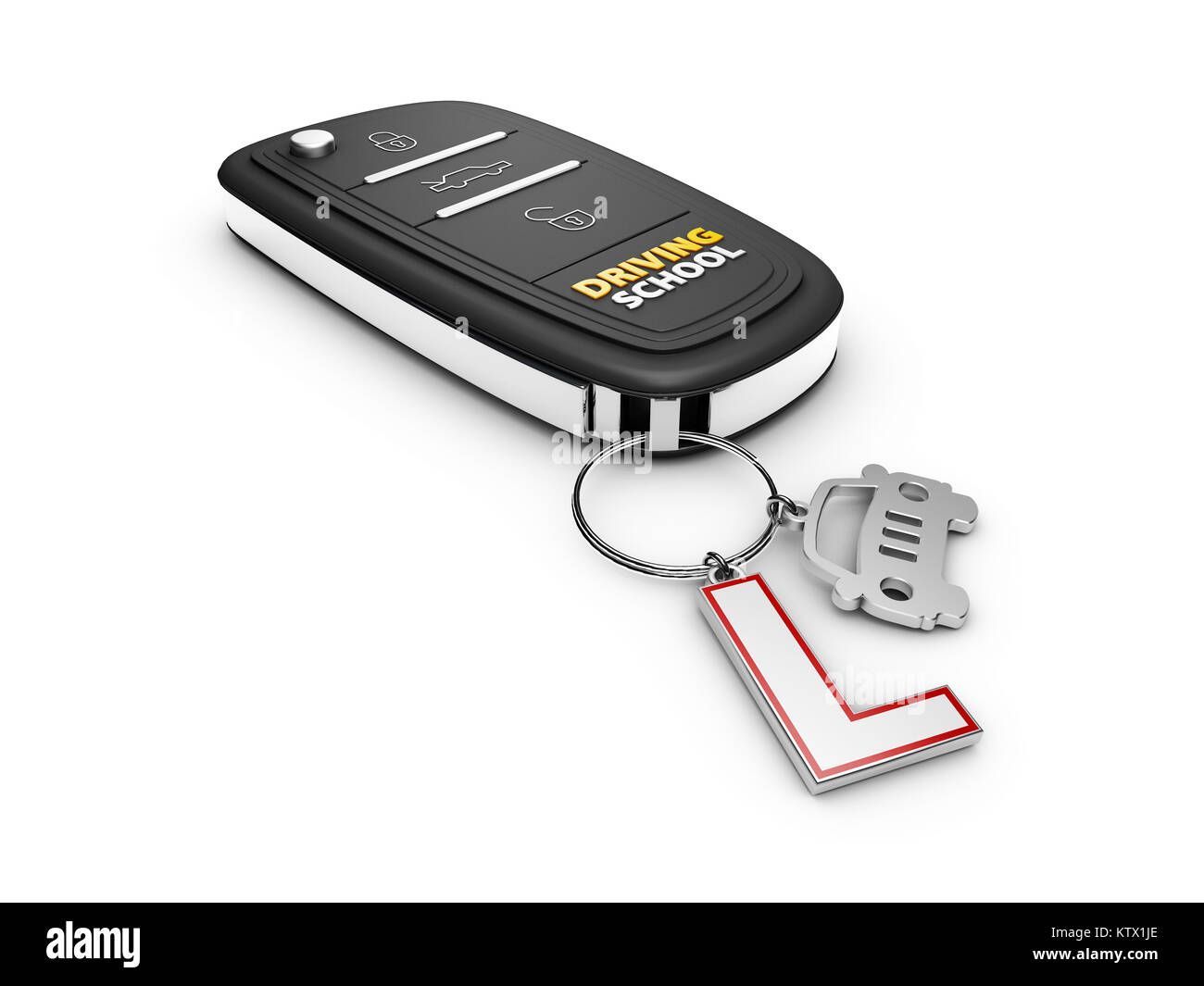 3d Illustration of car key with car and learner driver sign Stock Photo ...