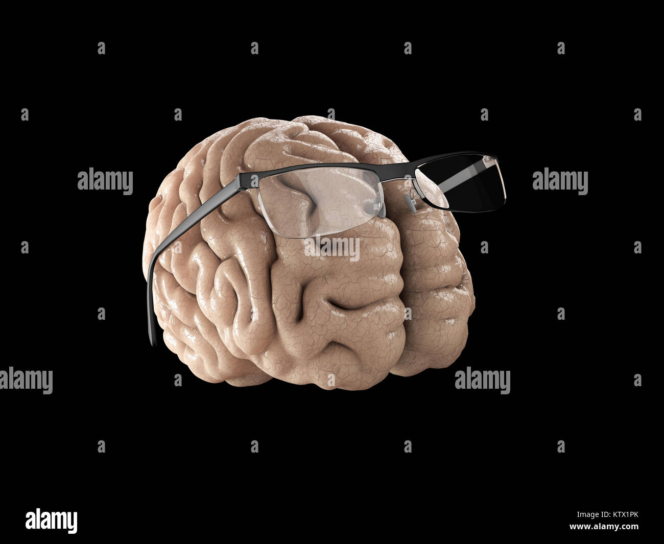 Brain with glasses, isolated white, 3d Illustration Stock Photo - Alamy
