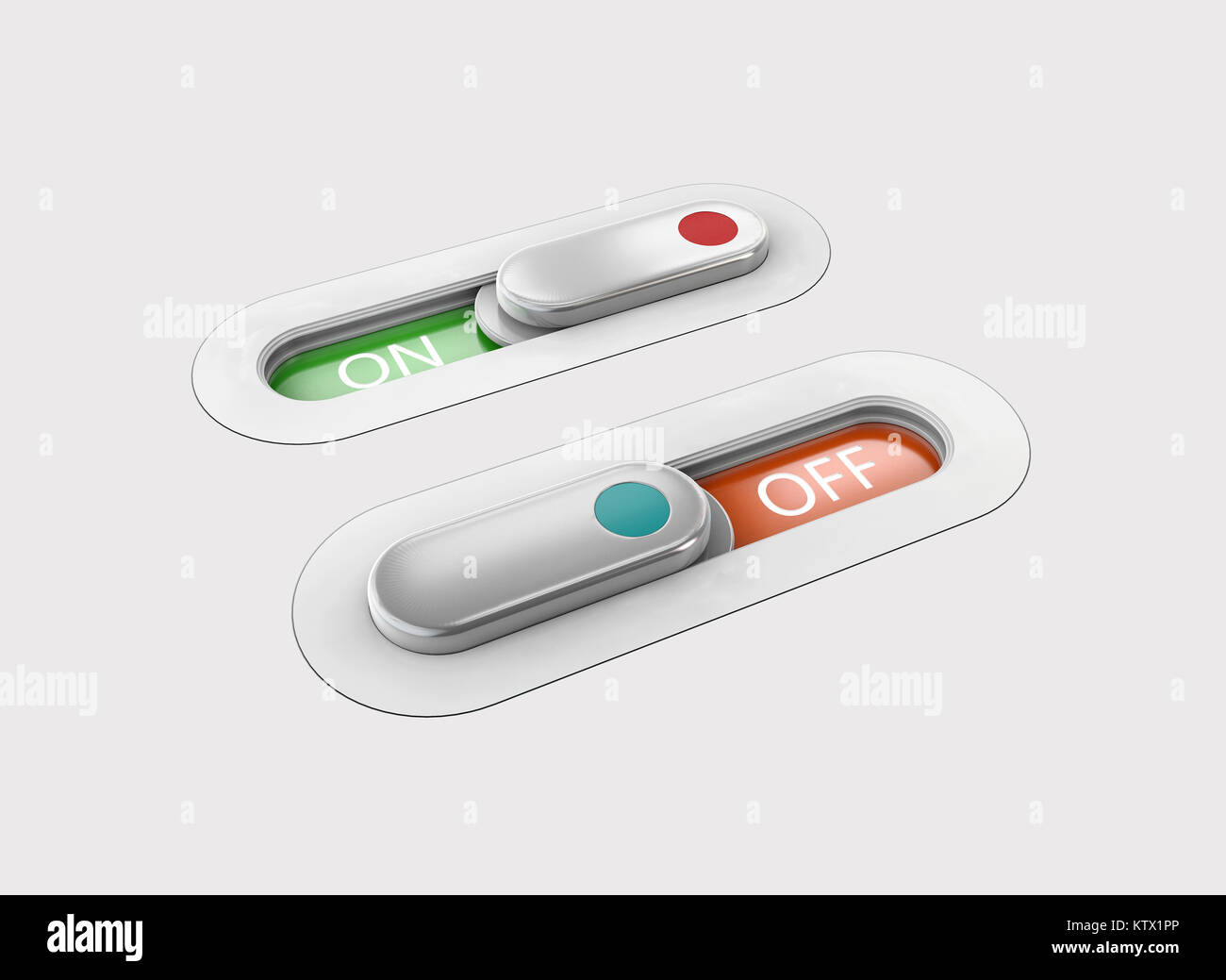 Realistic toggle switch. Gray switches with backlight, on and off ...
