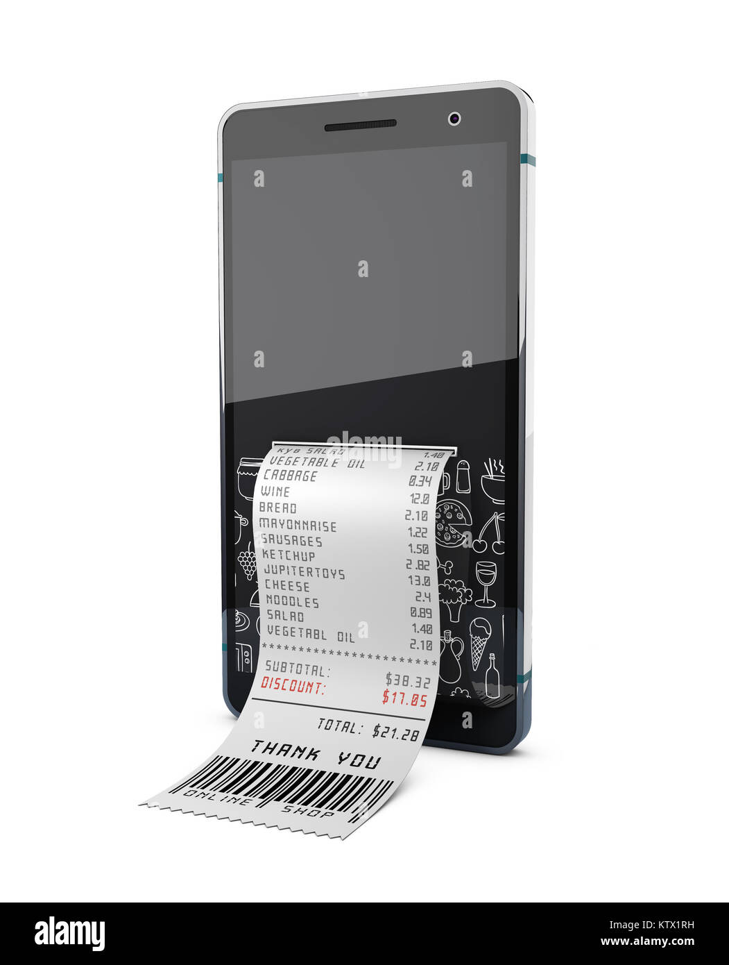 3d Illustration of Smartphone with purchase receipt Stock Photo - Alamy