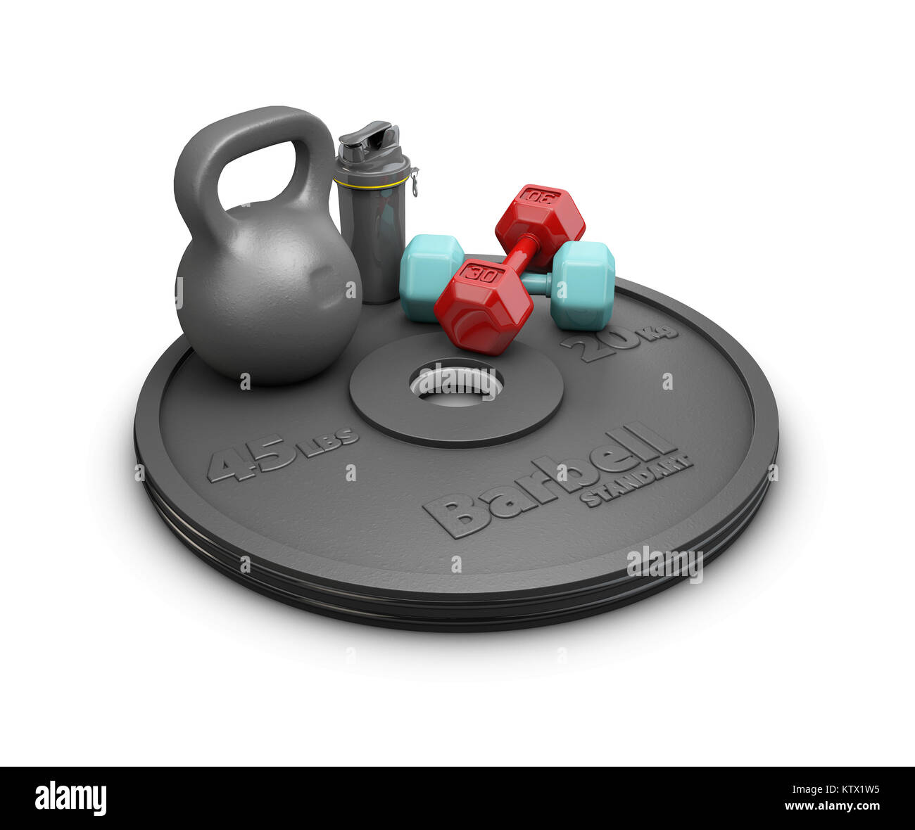 3d Illustration of Dumbbell, barbell with weight and shaker, isolated ...