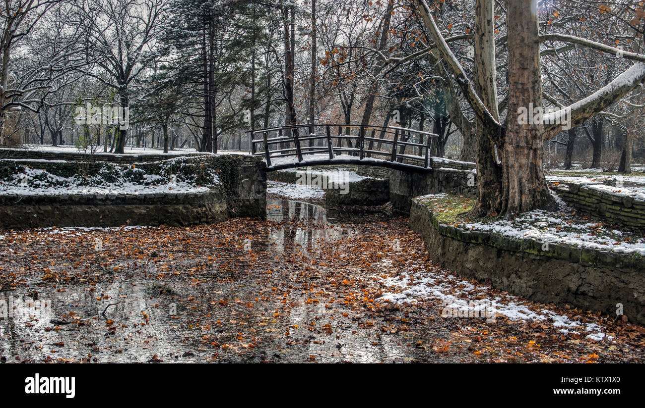 Belgrade, Serbia - Wooden pedestrian bridge in Topcider Park covered ...