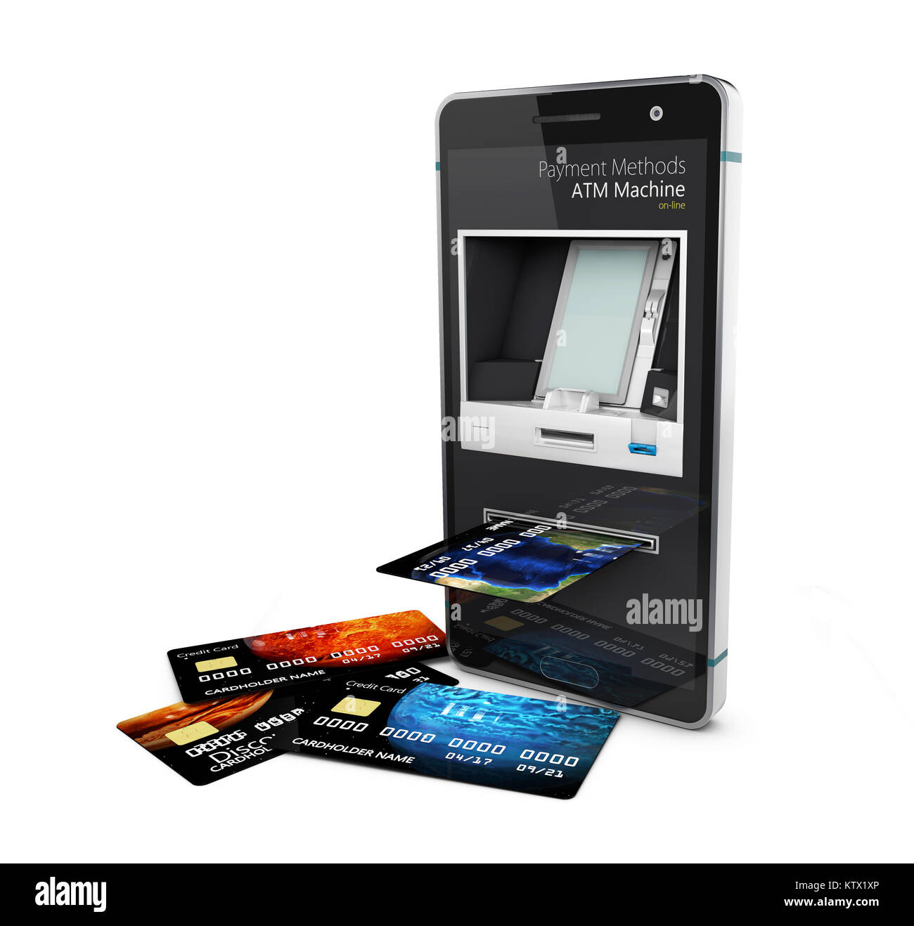 Mobile online banking and payment concept. Smart phone as ATM isolated ...