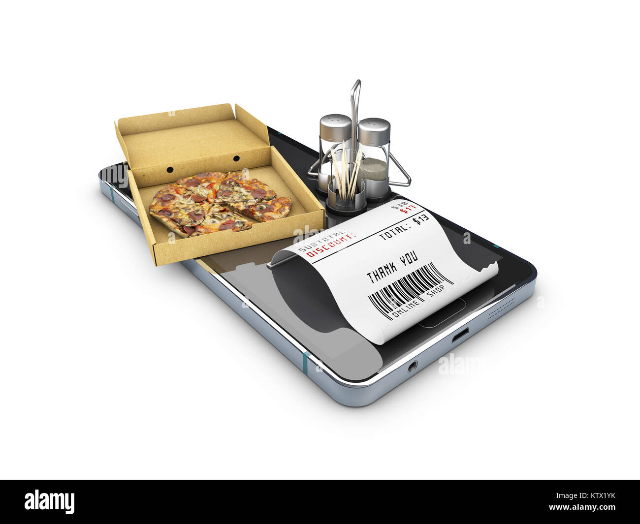 3d illustration of Online order pizza. isolated white Stock Photo - Alamy