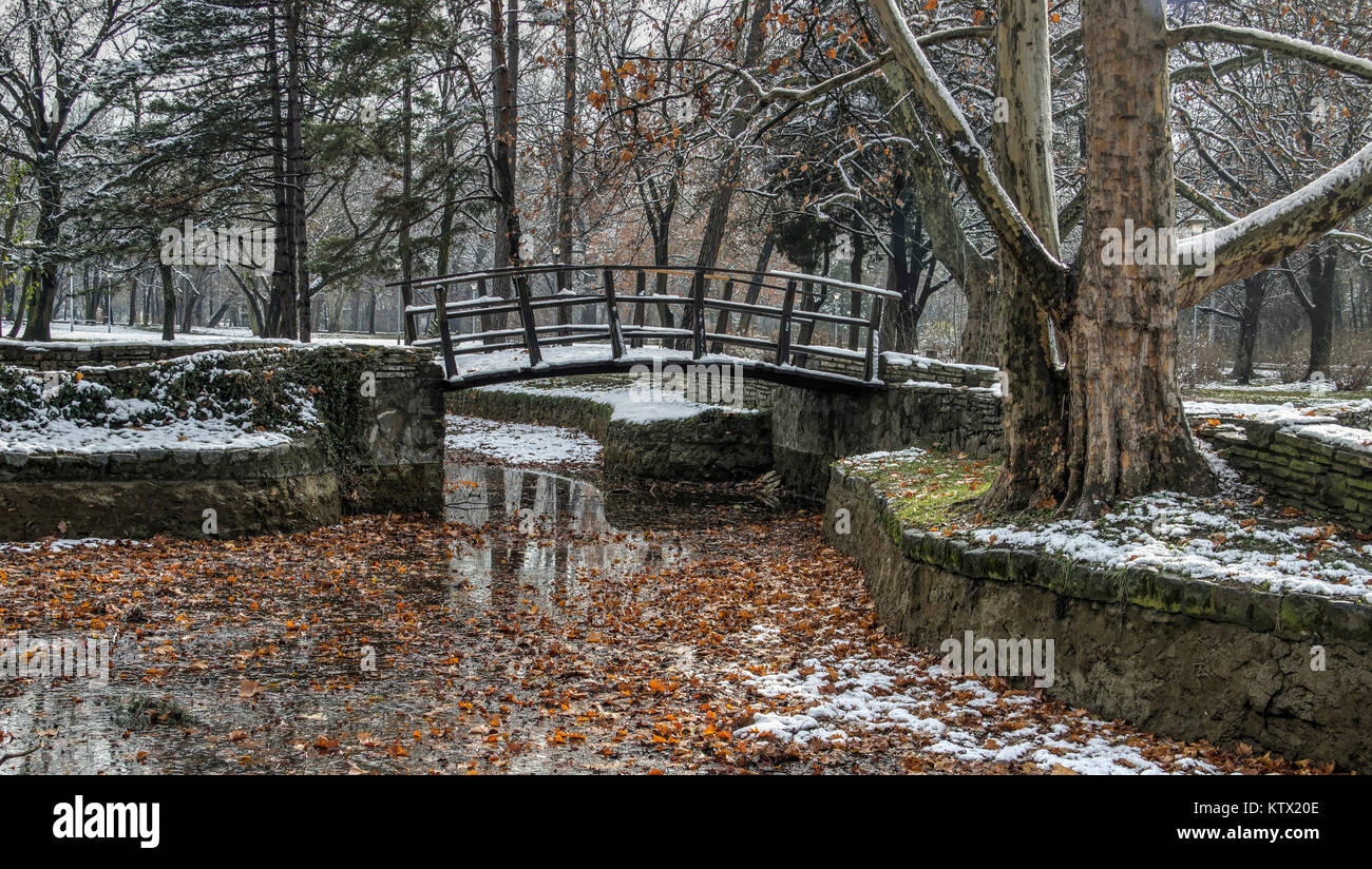 Belgrade, Serbia - Wooden pedestrian bridge in Topcider Park covered ...