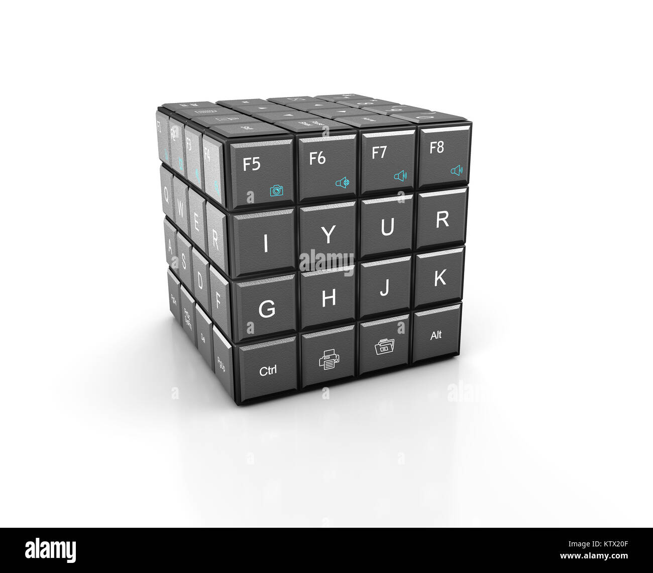 Cube with keyboard buttons, 3d illustration background Stock Photo - Alamy