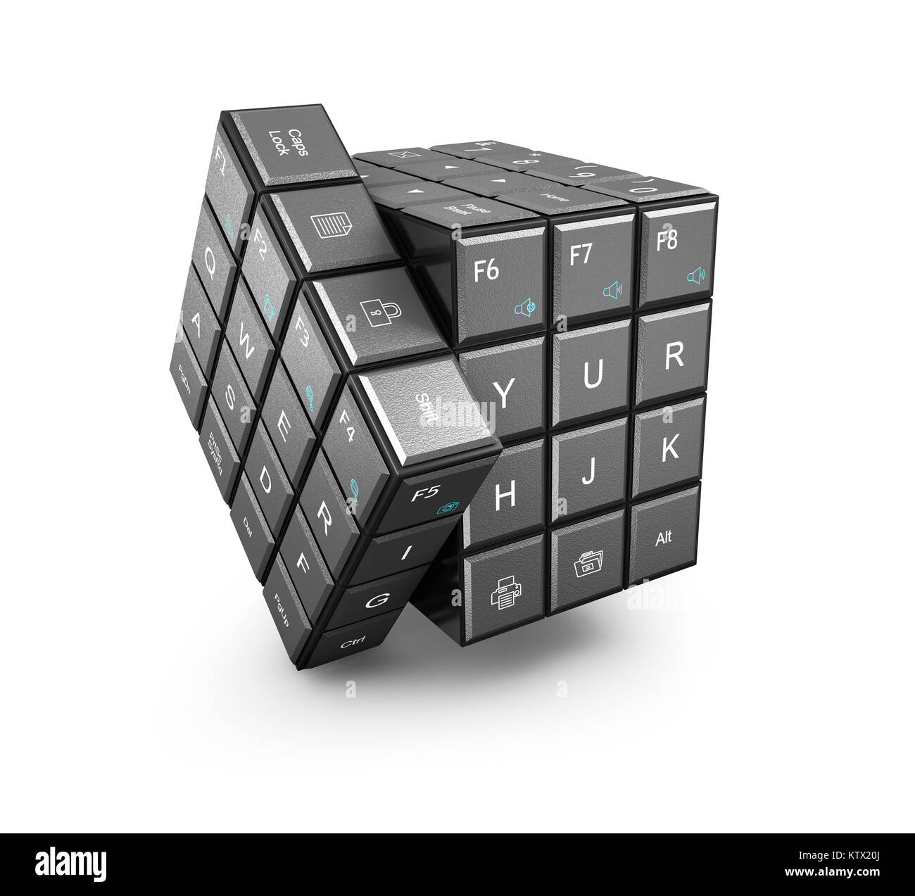 Cube with keyboard buttons, 3d illustration isolated white Stock Photo ...