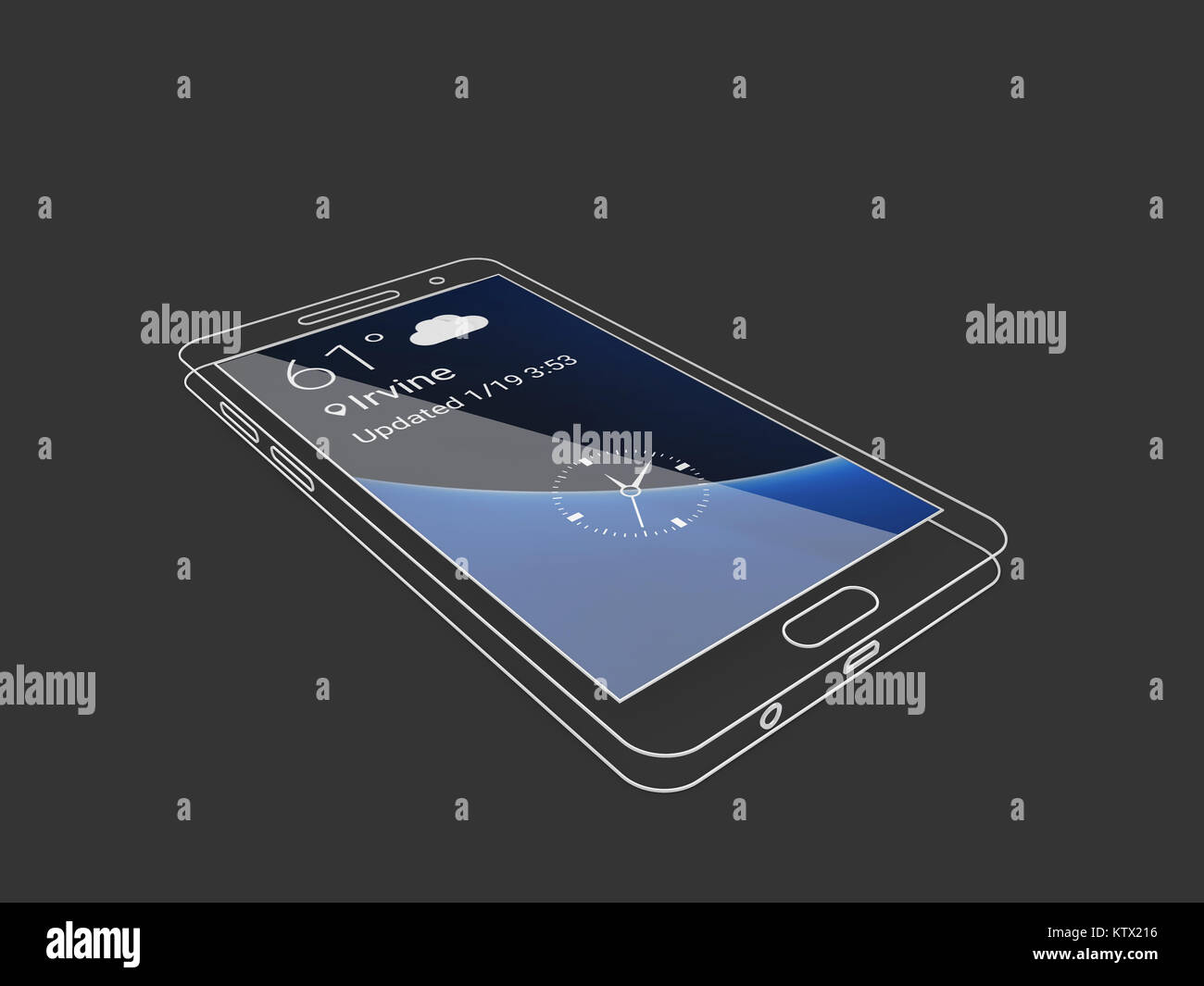 Phone outline template with blue screen. Clean mockup linear mobile ...