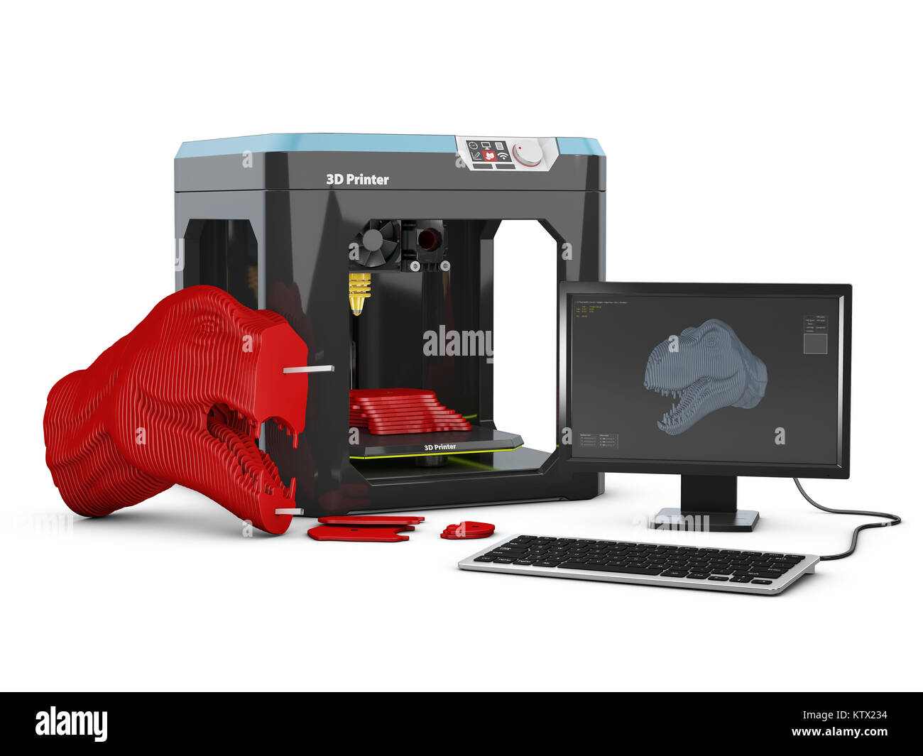 3D product design software and 3D printer. 3D illustration Stock Photo ...