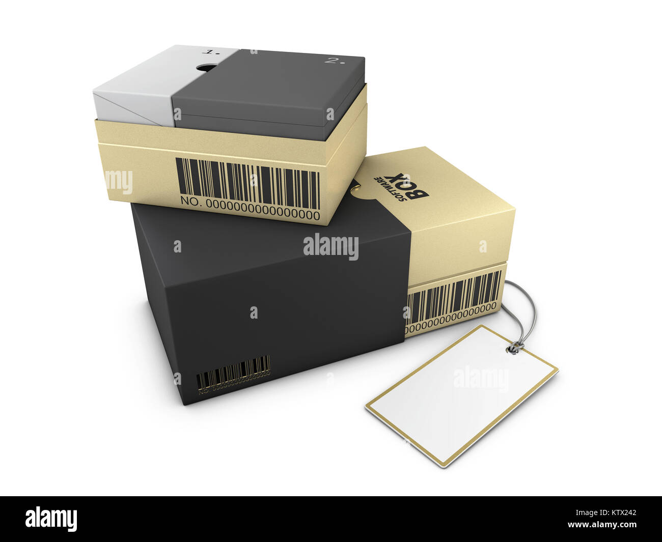 3d rendering of Opened Golden Black Box with Label Mockup, Software ...
