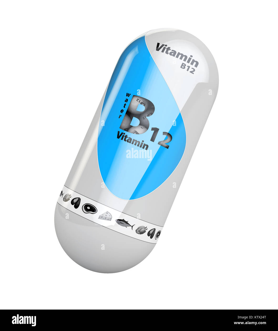 Vitamin B12 blue shining pill capsule icon . Vitamin complex with ...