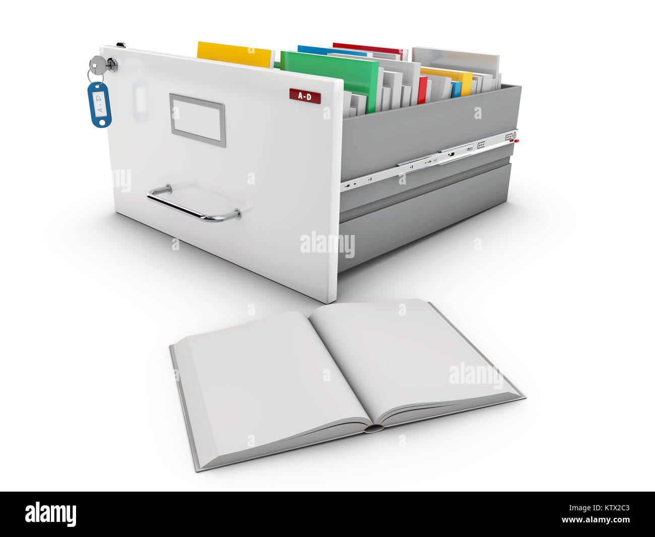 3d Illustration of book beside the open drawer with books Stock Photo ...