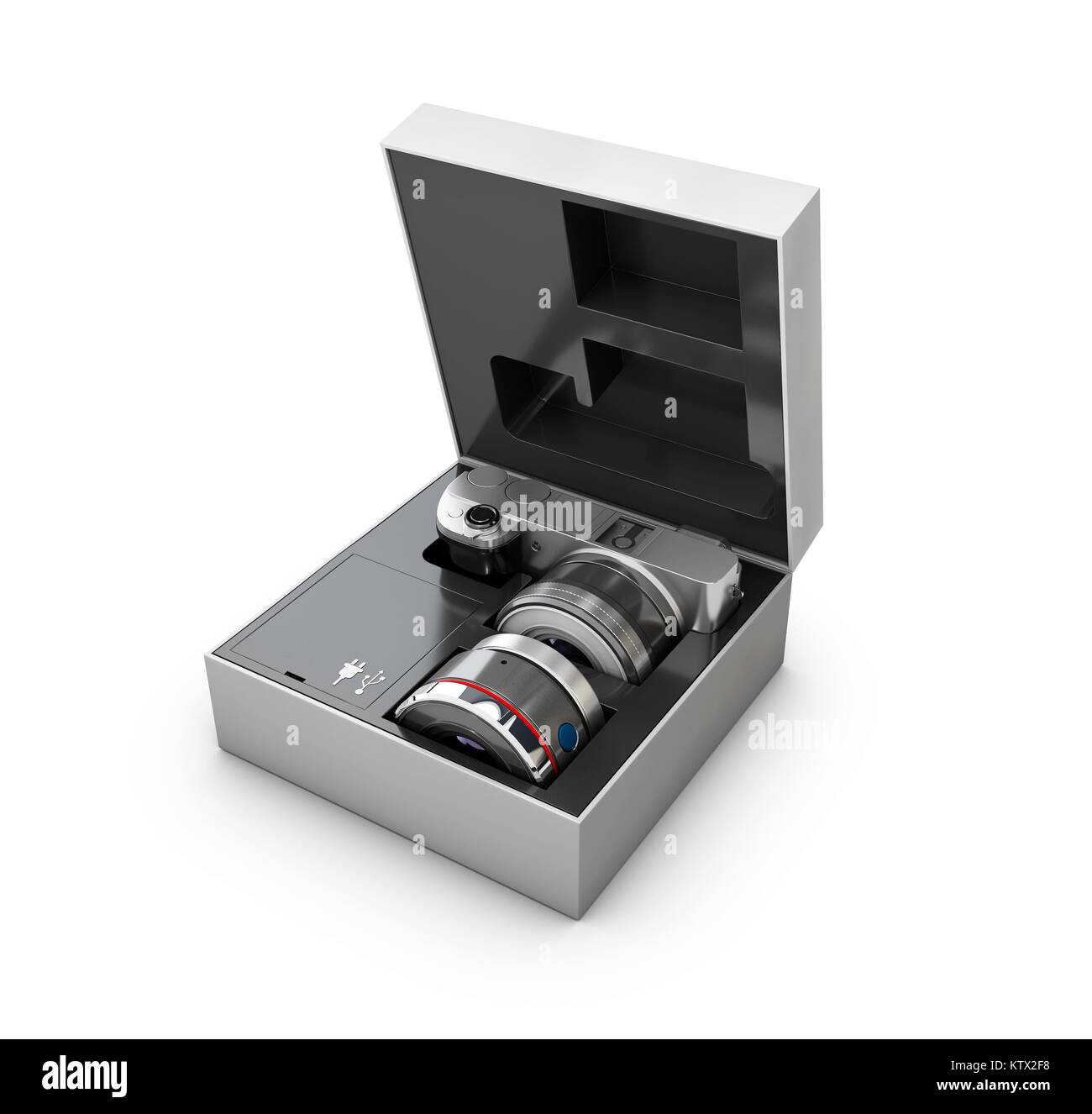 3D Illustraton of Digital photo camera in the box. isolated on white ...