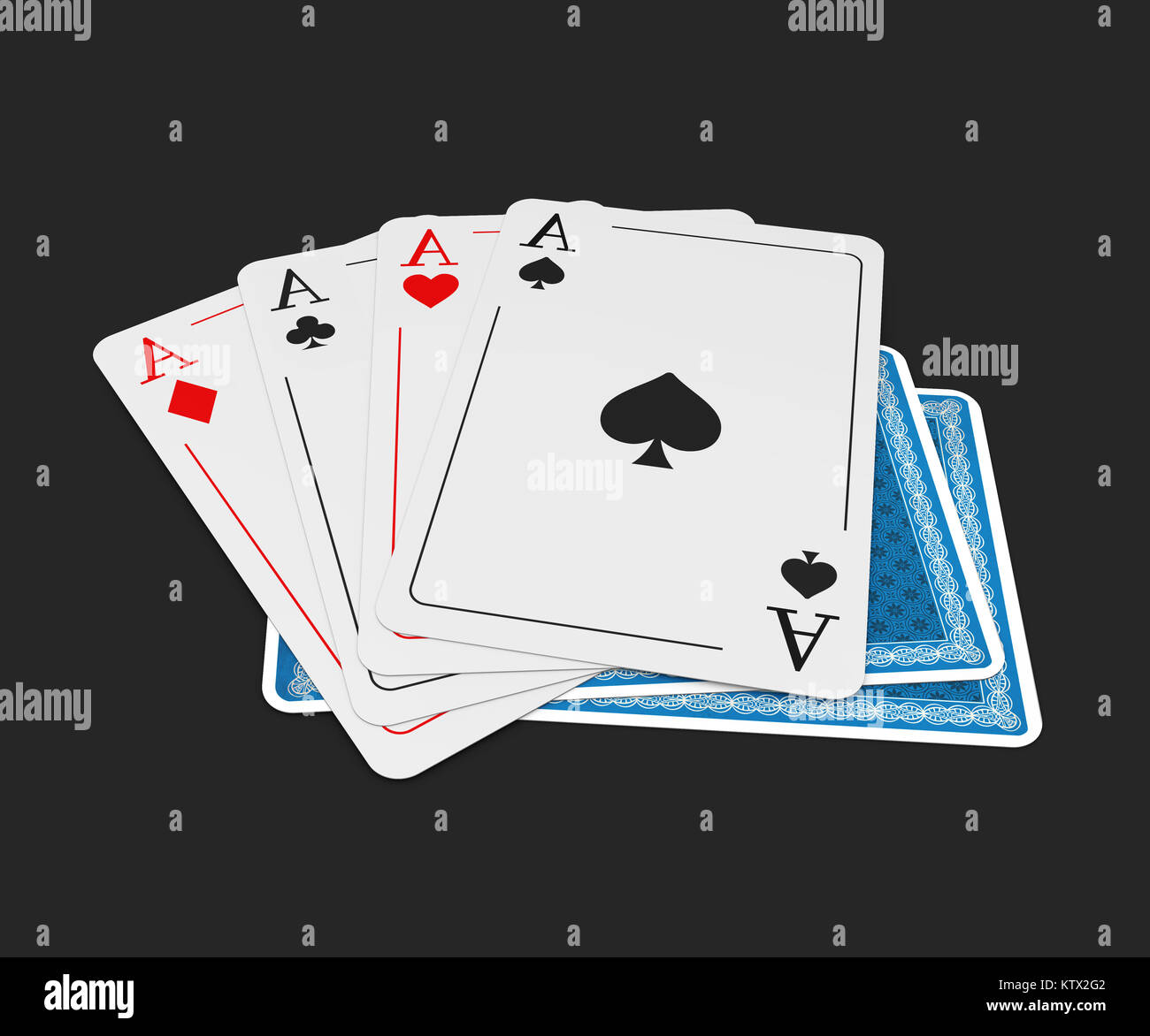 3d Illustration of Set of four aces playing cards suits. Winning poker ...