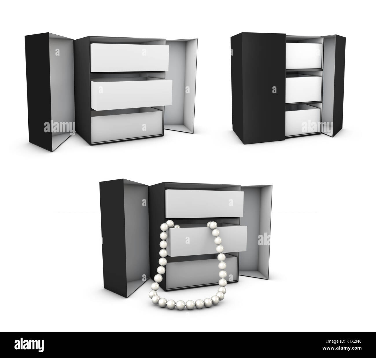 Three kinds of boxes three-drawer box in isometric view, 3d ...