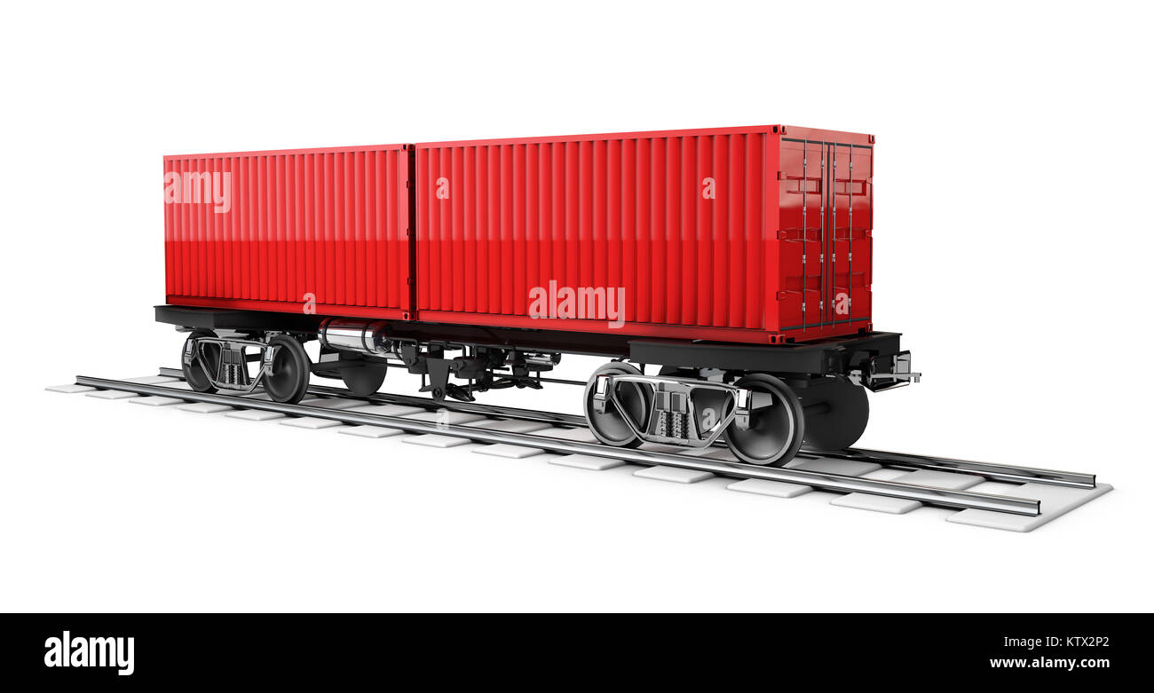 Cargo container on the Railway track. 3d illustration isolated on white ...