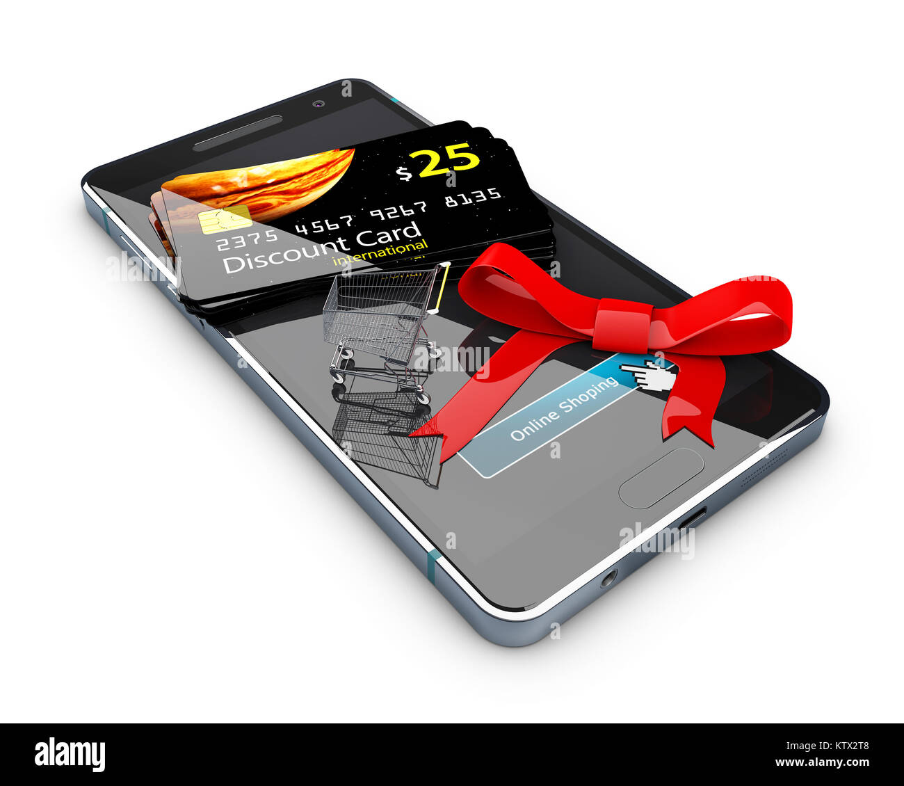 Beautiful gift cards on the phone screen, isolated black Stock Photo ...
