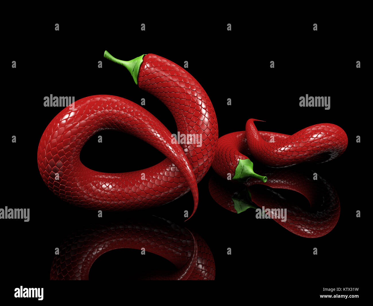 3d Illustration of Red chili pepper with skin of snake Stock Photo - Alamy