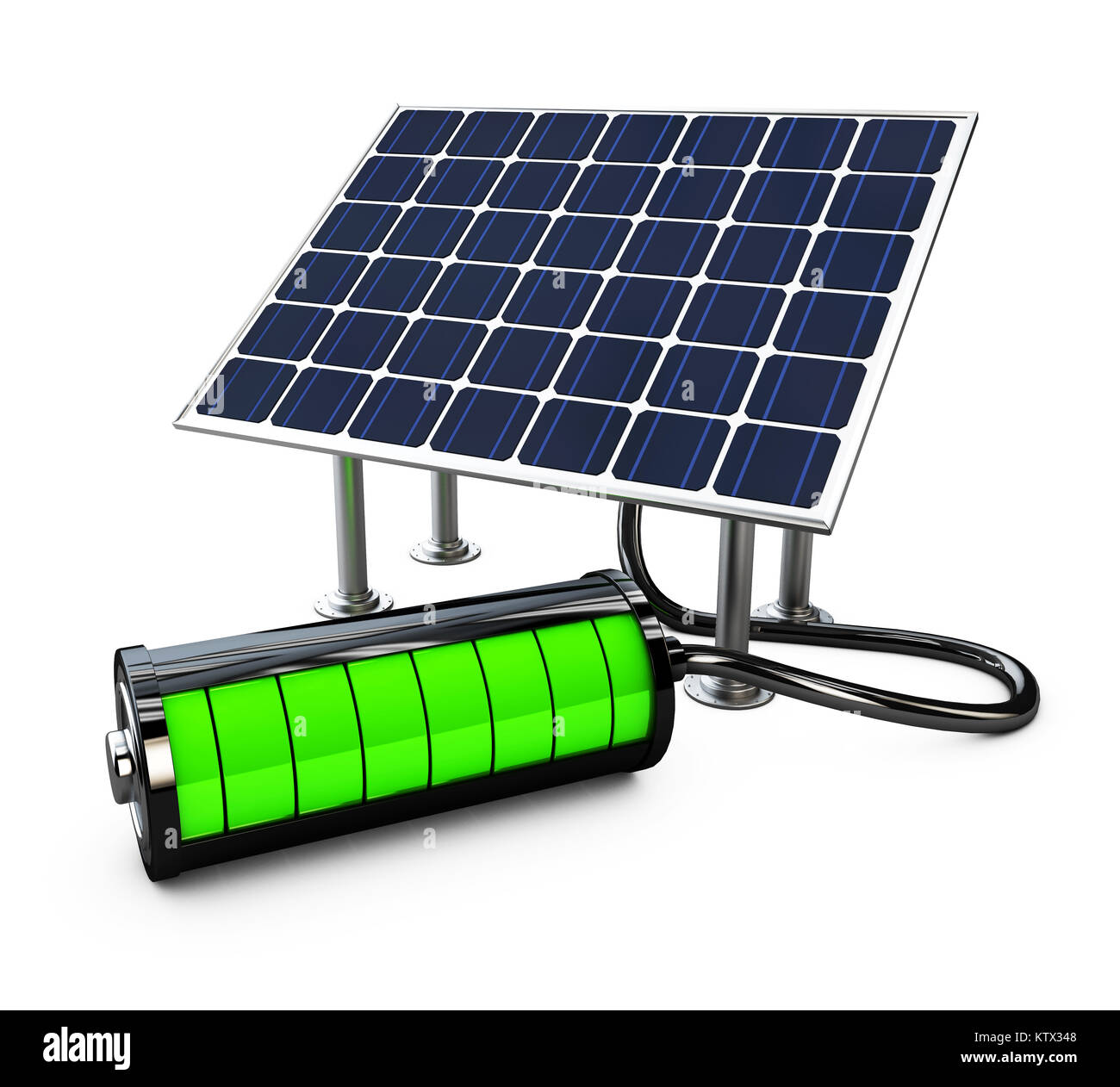 Solar panel with full battery. isolated on white background 3d ...