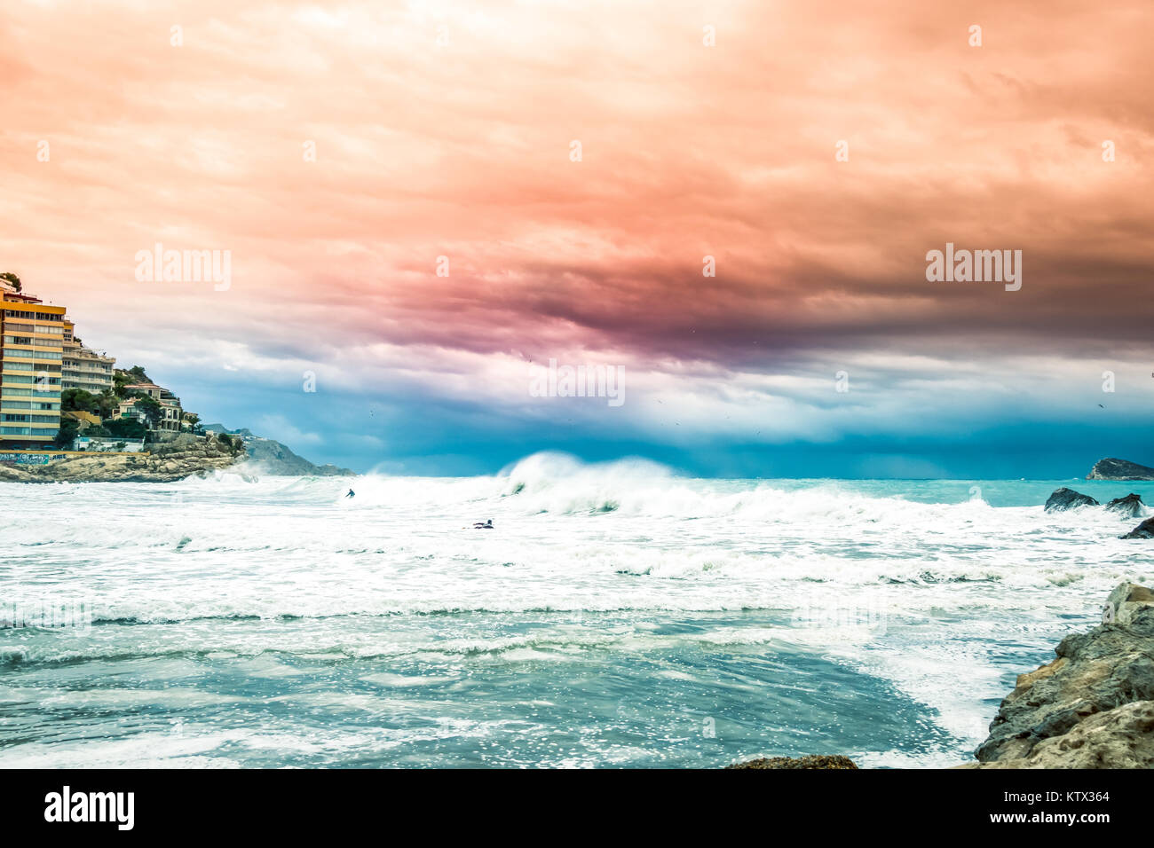 Mediterranean Sea coast in Finestrat and Benidorm Island Stock Photo ...