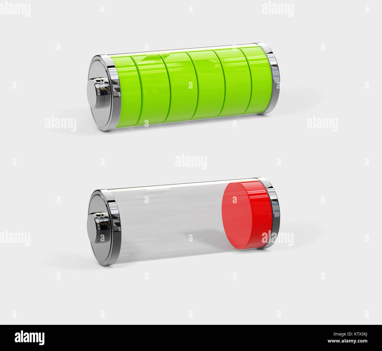 Battery charging. Battery full and empty energy. isolated on grey, 3d ...