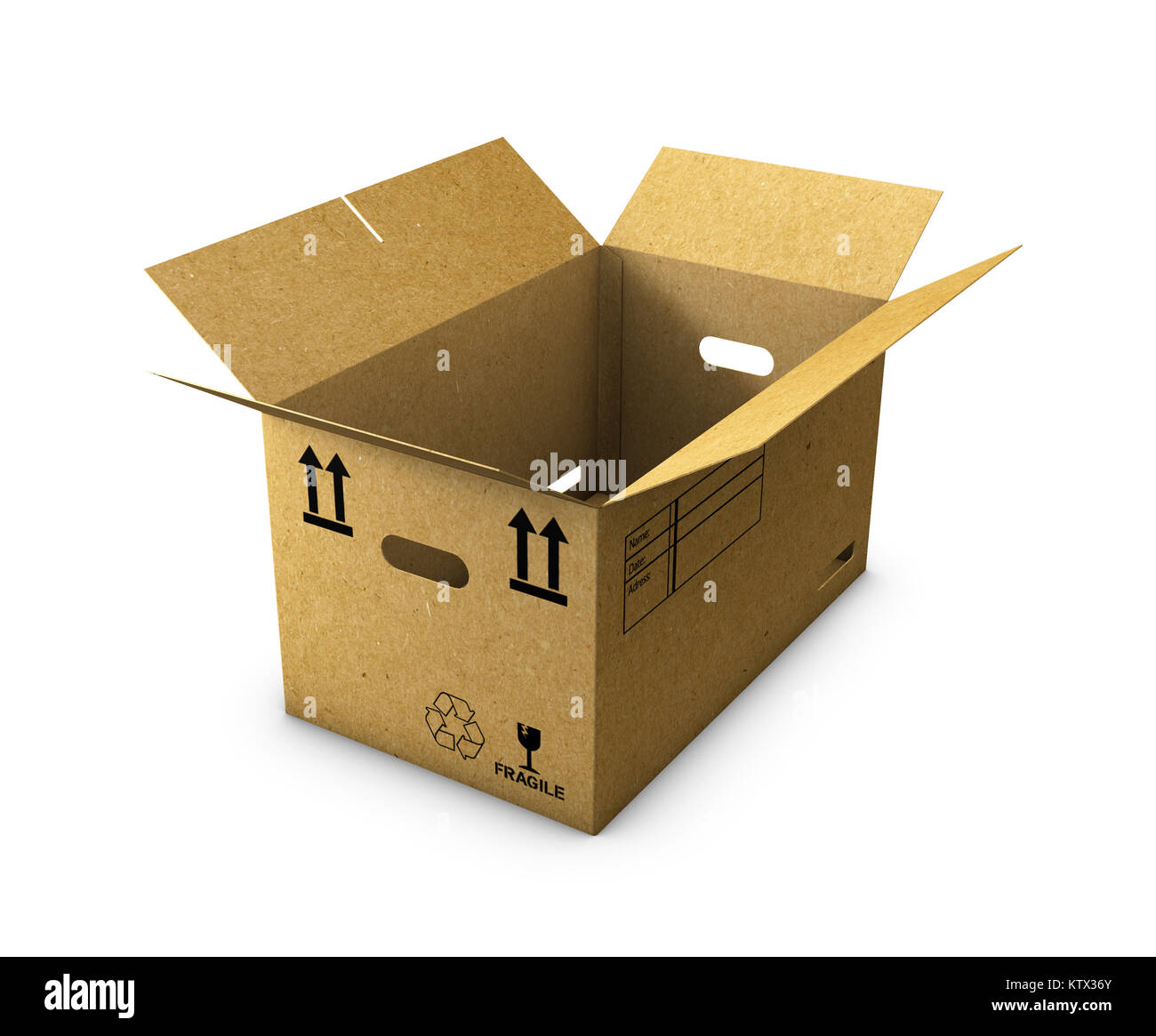 3d Illustration empty cardboard box opened isolated on white background ...