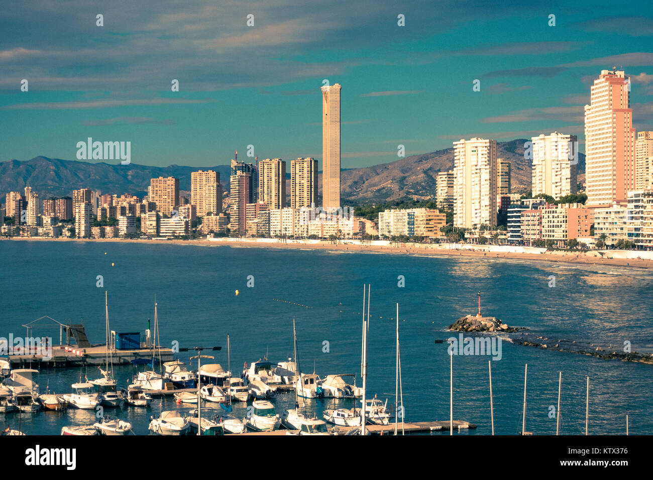 Benidorm, Spain, December 14, 2017: View to Benidorm Poniente beach ...