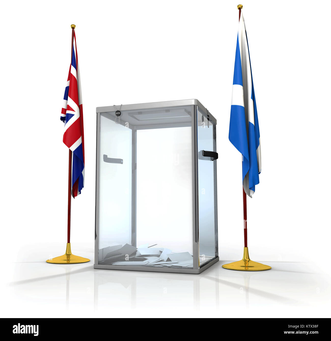 Realistic empty transparent ballot box with voting paper and flag of ...