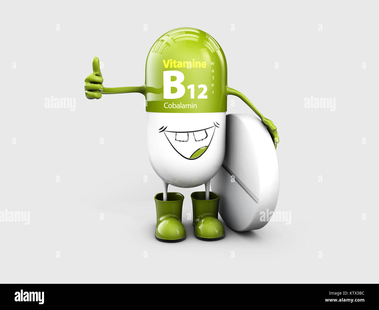 Vitamin B12 shining pill cartoon capsule, 3d illustration Stock Photo ...