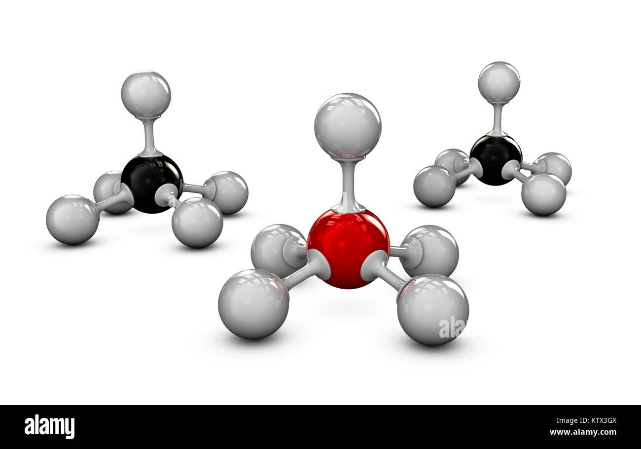 Gray, Black and Red molecules structure, 3D illustration, isolated ...
