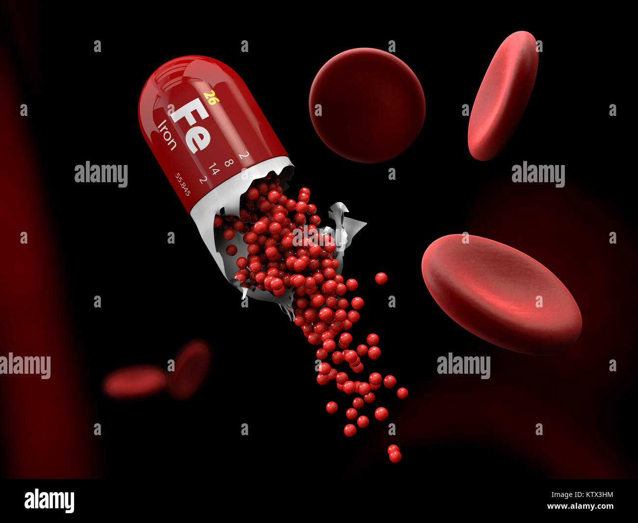 3d Illustration of Iron mineral Capsule dissolves in the stomach Stock ...