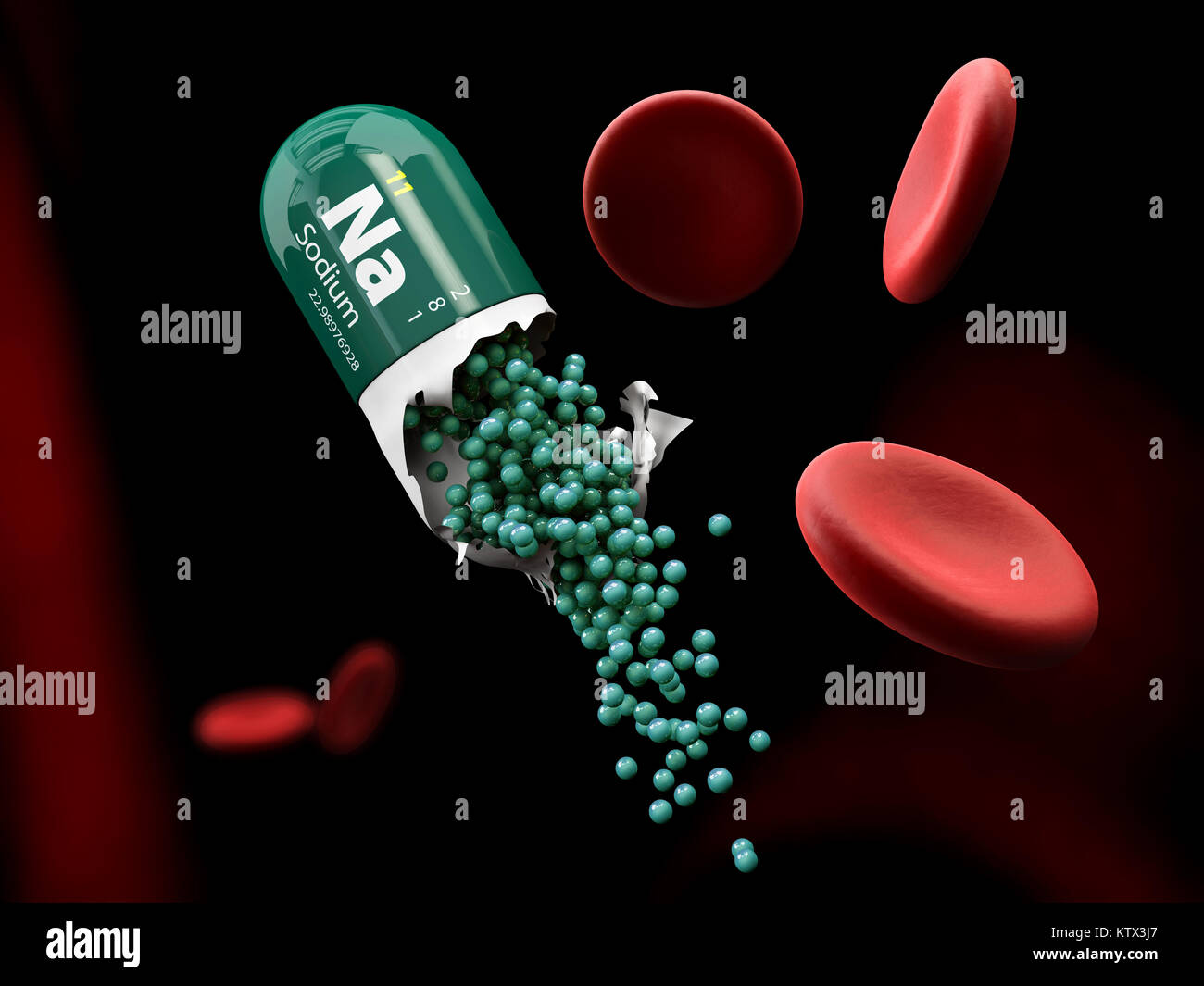 3d Illustration of Sodium mineral Capsule dissolves in the stomach ...