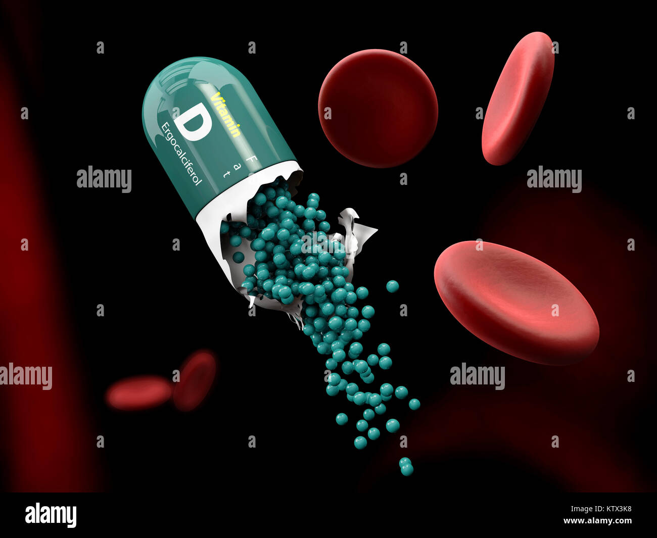 3d Illustration of Vitamin D Capsule dissolves in the stomach Stock ...