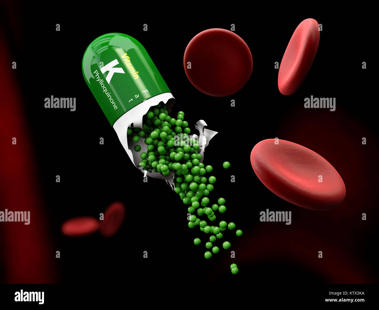 3d Illustration of Vitamin K Capsule dissolves in the stomach Stock ...