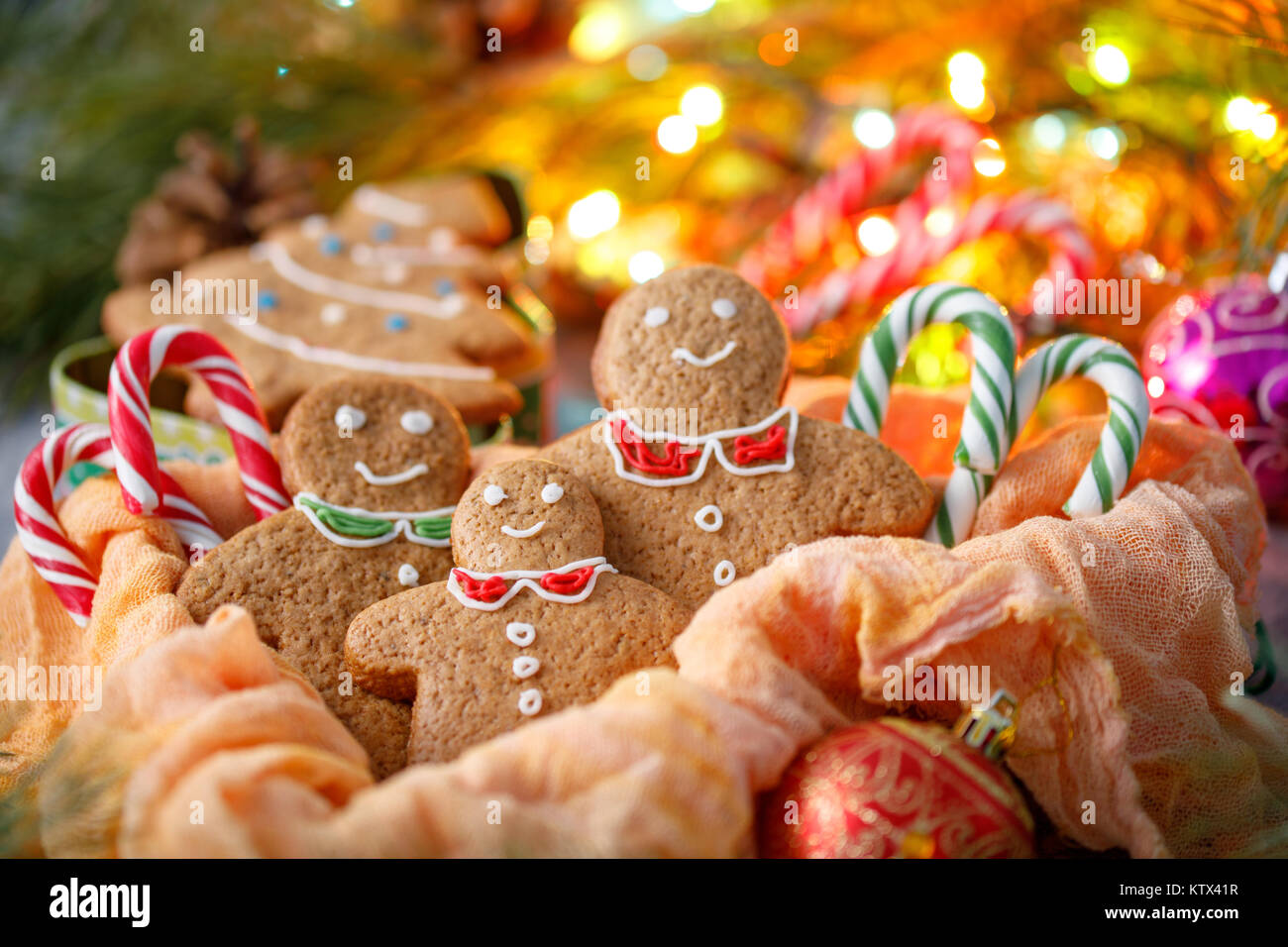 Still life with cookies in the form of little people and Christmas ...