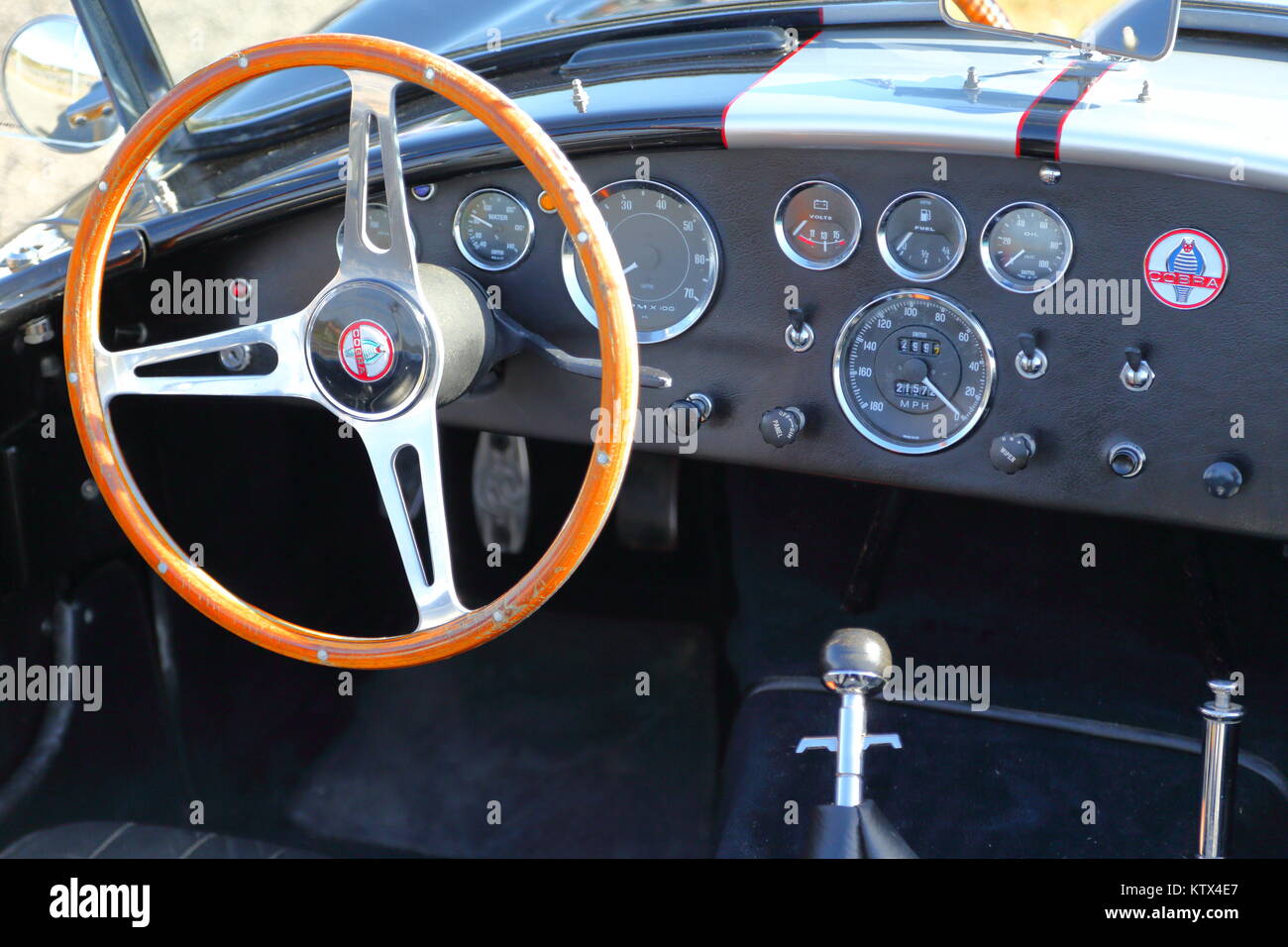 Cockpit of a classic Caroll Shelby Cobra at the Estoril Race Course in ...