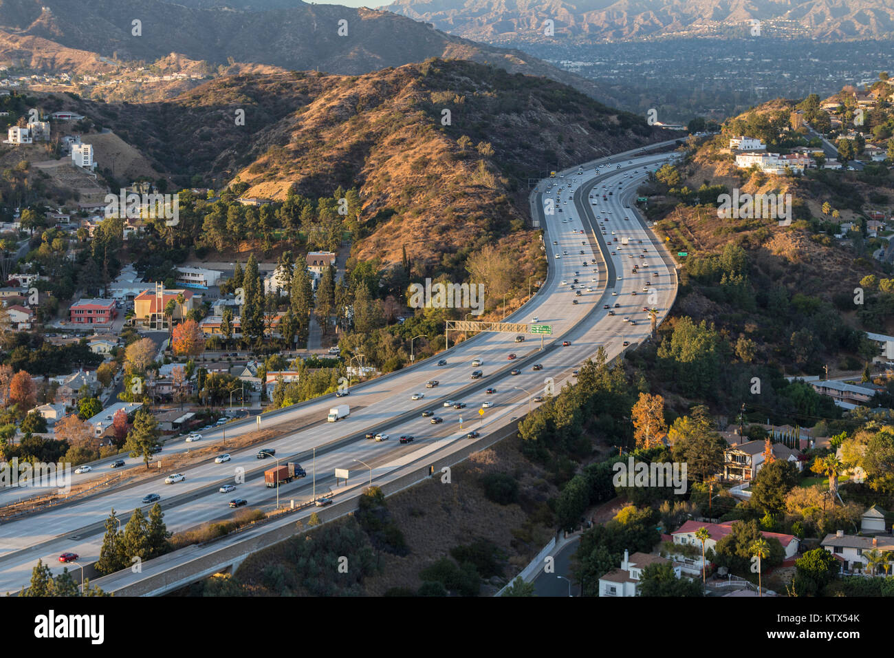 Glendale freeway passing through the Verdugo Hills near Los Angeles in ...