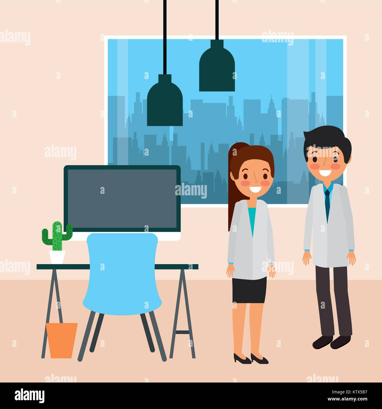 doctors standing in consultation room desk chair window and cactus ...