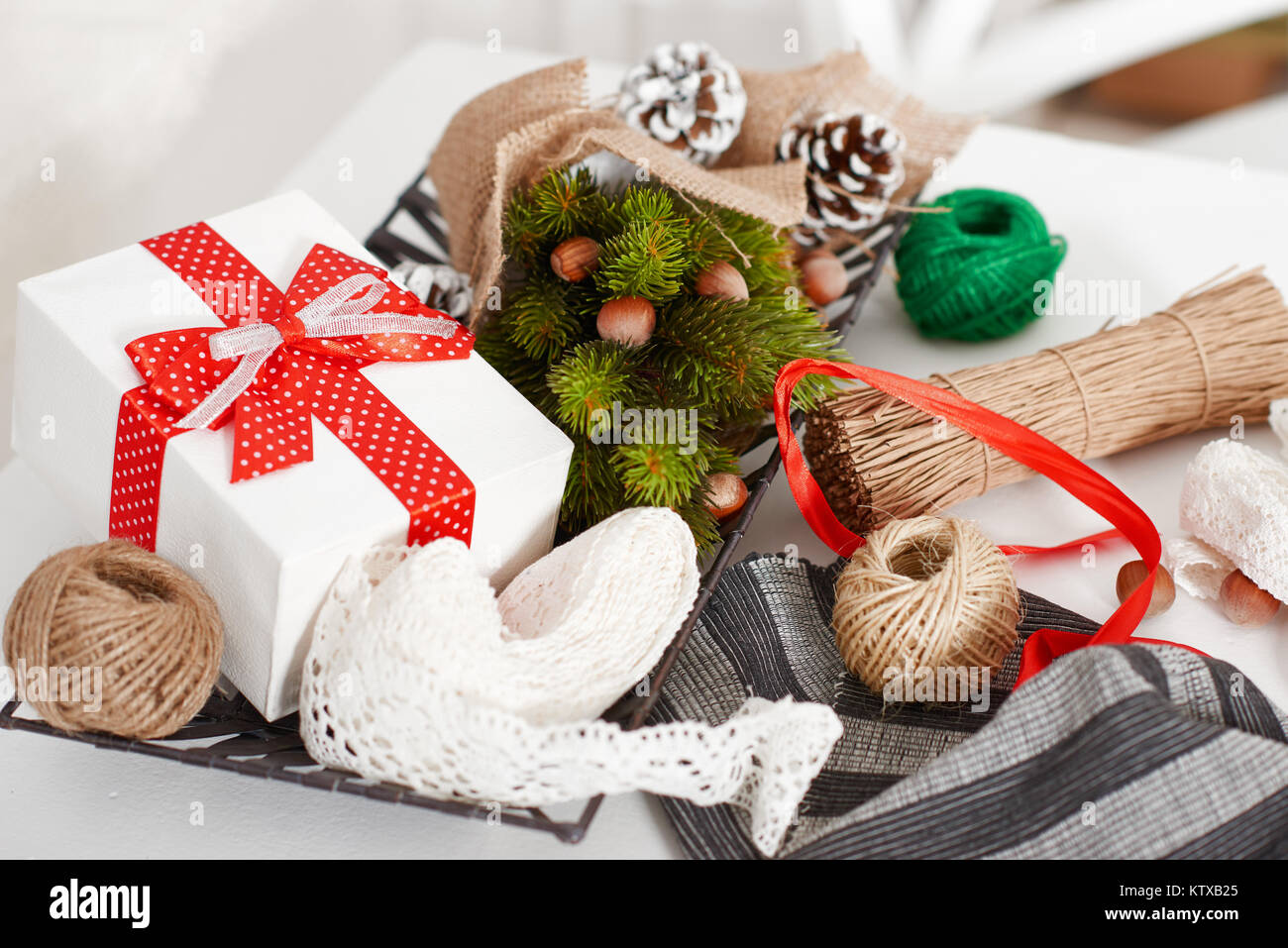 Workplace with creative accessories for crafts. Top view. Flat lay art ...