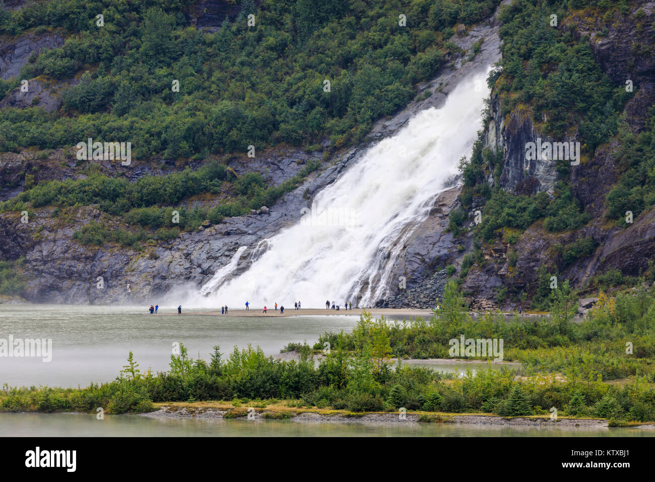 Nugget Falls Cascade, elevated view from Mendenhall Glacier Visitor ...