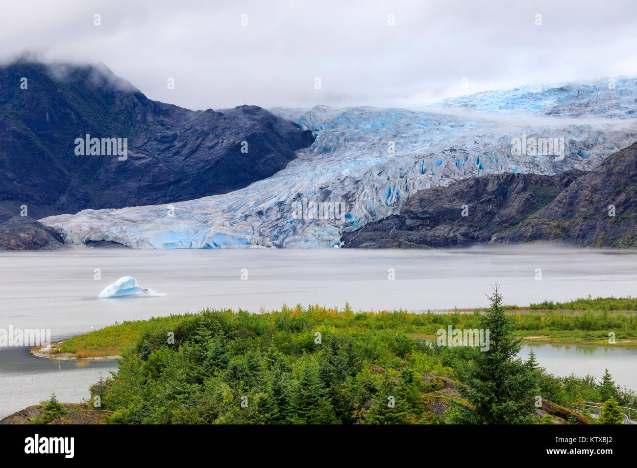 Blue iceberg, blue ice face of Mendenhall Glacier, elevated view ...