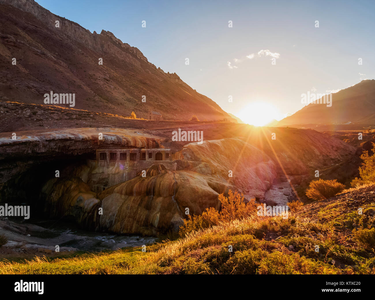 The Inca Bridge (Puente del Inca) at sunset, Central Andes, Mendoza ...