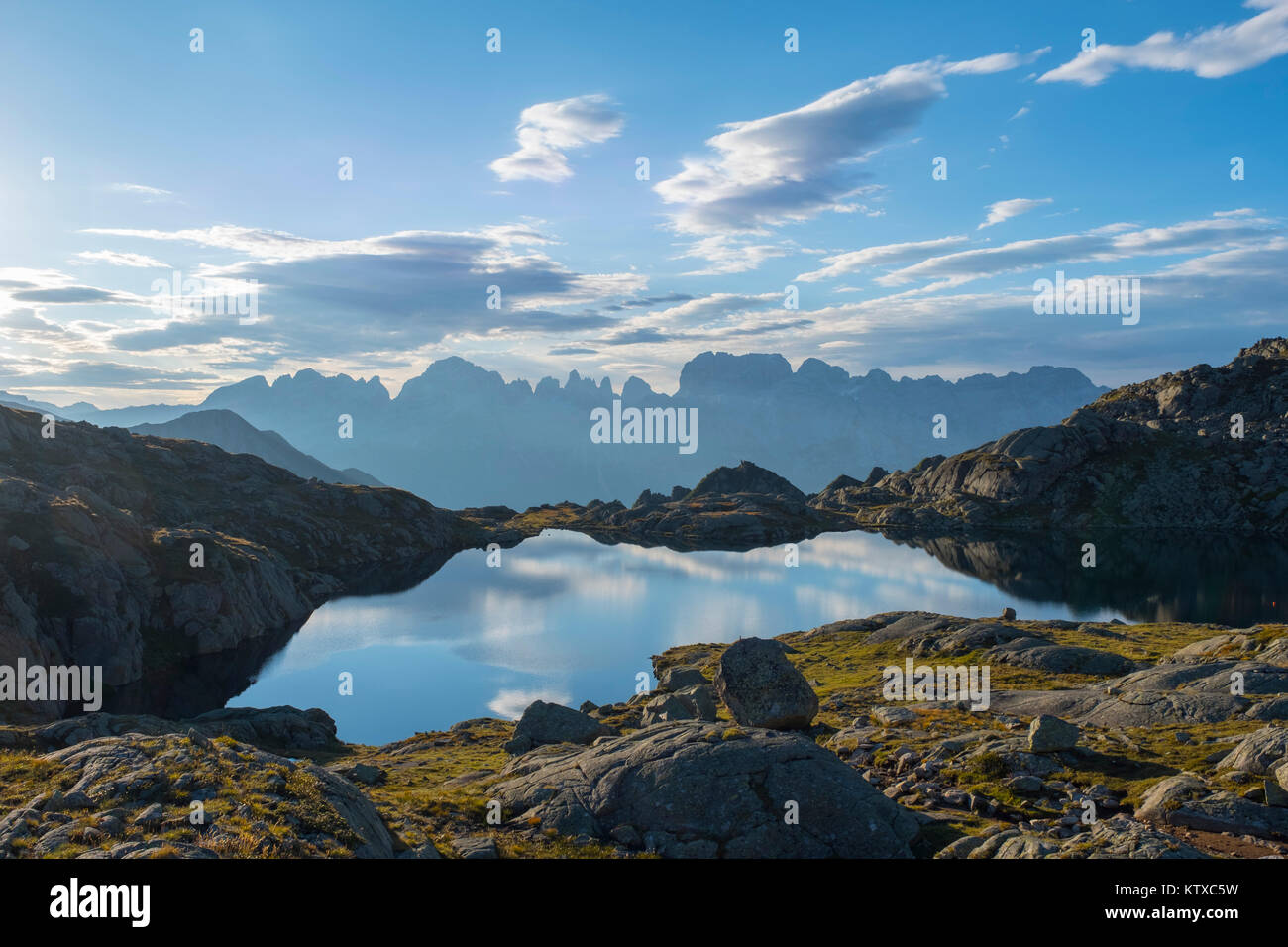 Lake Nero and Brenta mountain range at sunrise, Rendena Valley ...