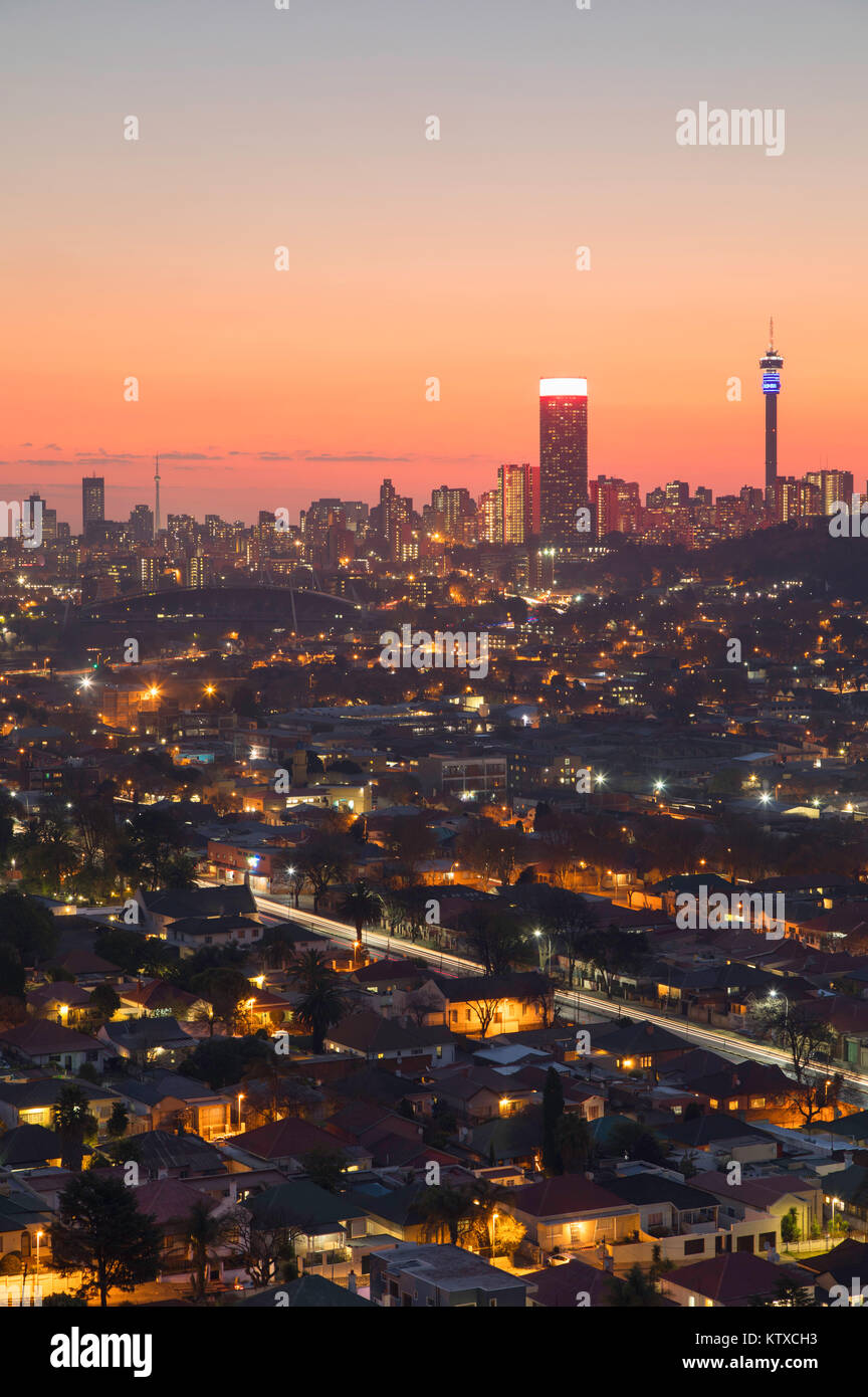 View of skyline at sunset, Johannesburg, Gauteng, South Africa, africa ...