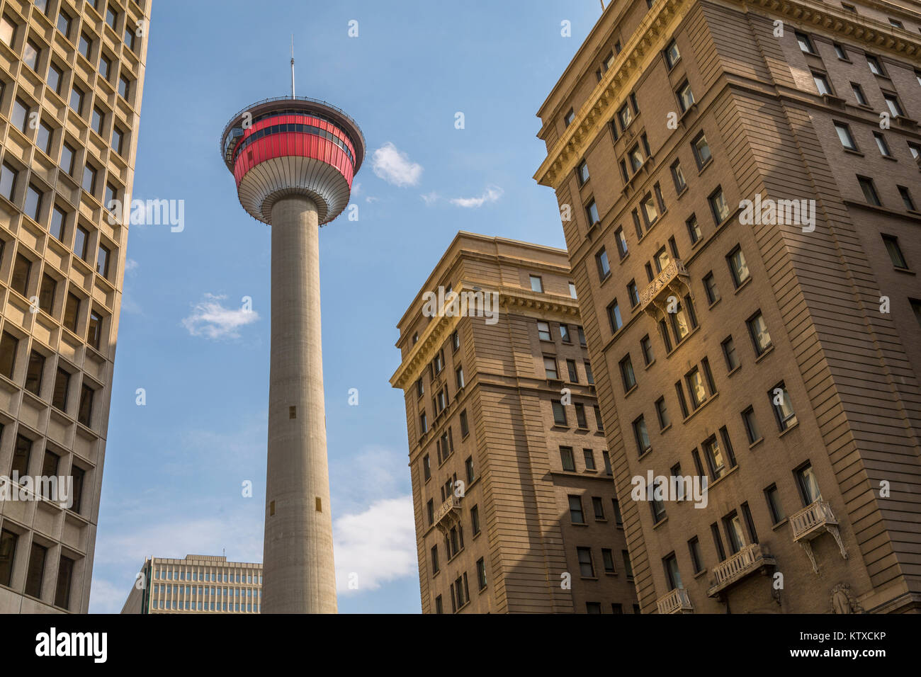 View of the Calgary Tower and nearby office buildings, Downtown Calgary ...
