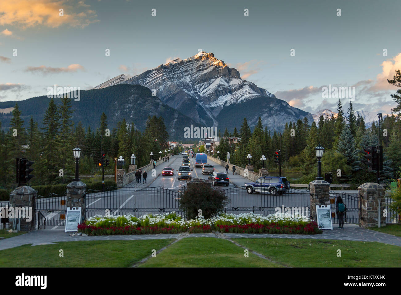 View down Banff Avenue toward Snow Peak, Banff, Banff National Park ...